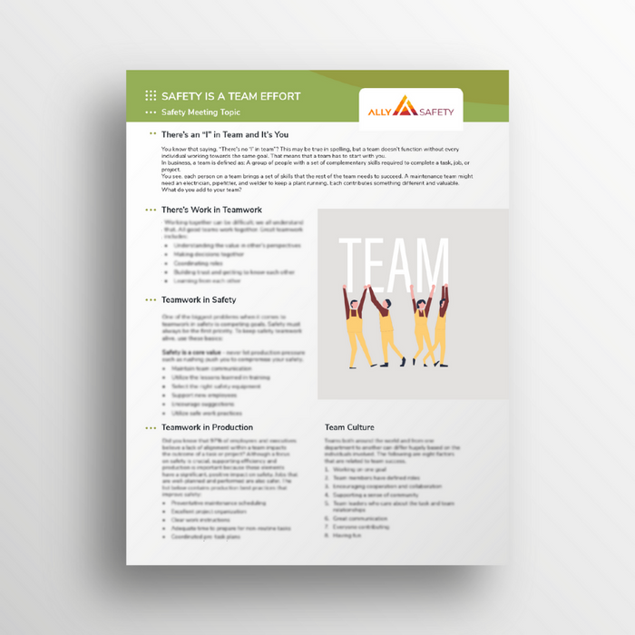 Safety Is a Team Effort: Toolbox Talk